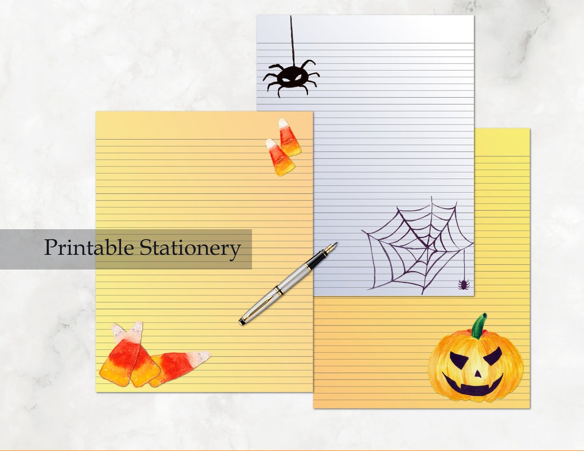 Halloween Printable Stationery Lined Paper Set - Penpal Letter Writing ...