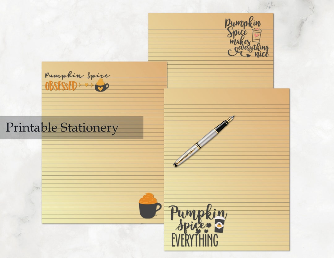 Pumpkin Spice Printable Stationery Lined Paper Set - Penpal Letter ...