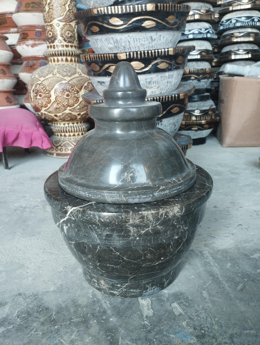 Handmade Black Granite Mortar and Pestle: 10-inch Stone Molcajete - Etsy