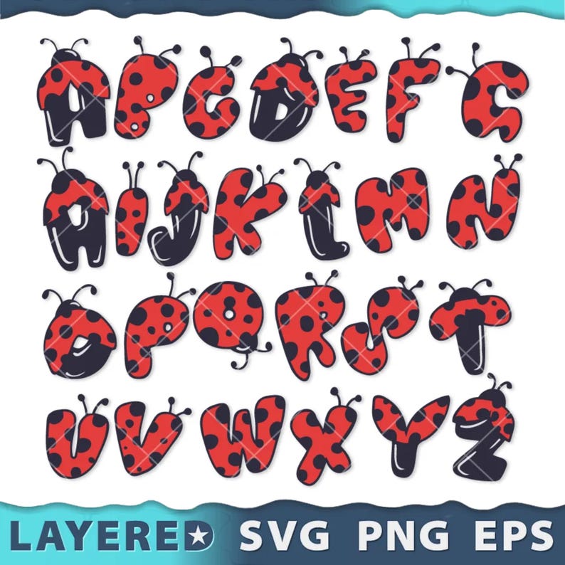 Ladybug Font SVG PNG Bundle, Ladybug Alphabet Letters Set Svg, Birthday ...