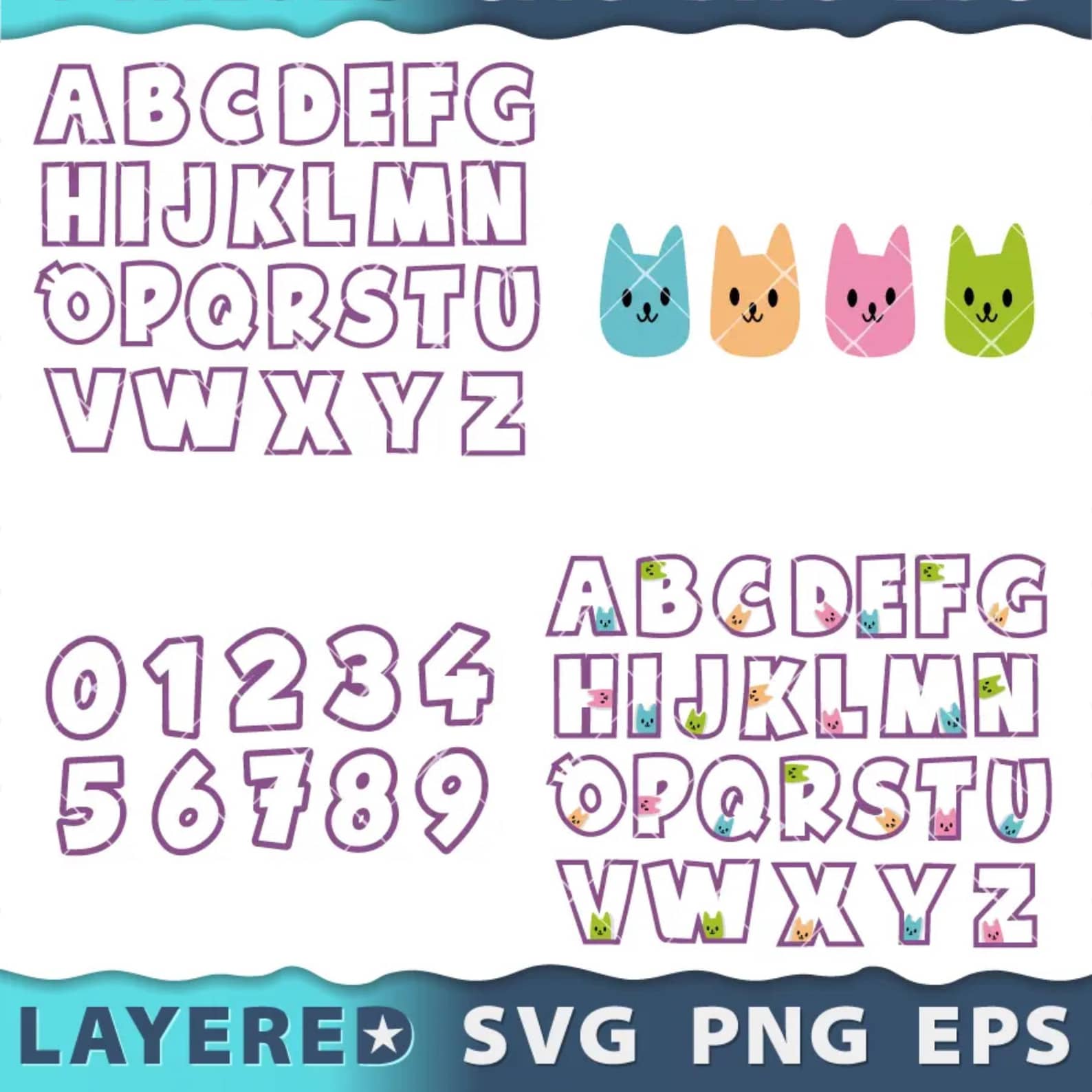 Font SVG PNG Bundle, Layered Alphabet, Alphabet Letters Numbers Set ...