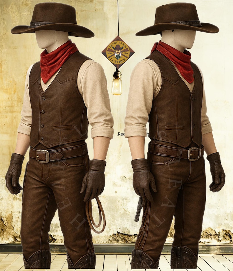 Mens Dark Brown Leather Authentic Cowboy Costume Suit | Vintage Fringed ...