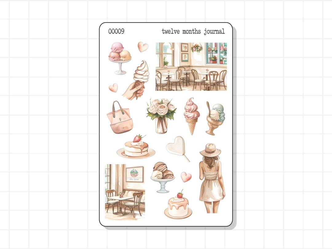 Ice Cream Gelato Journal Sticker Sheet | Aesthetic Dessert Sweet Cake ...