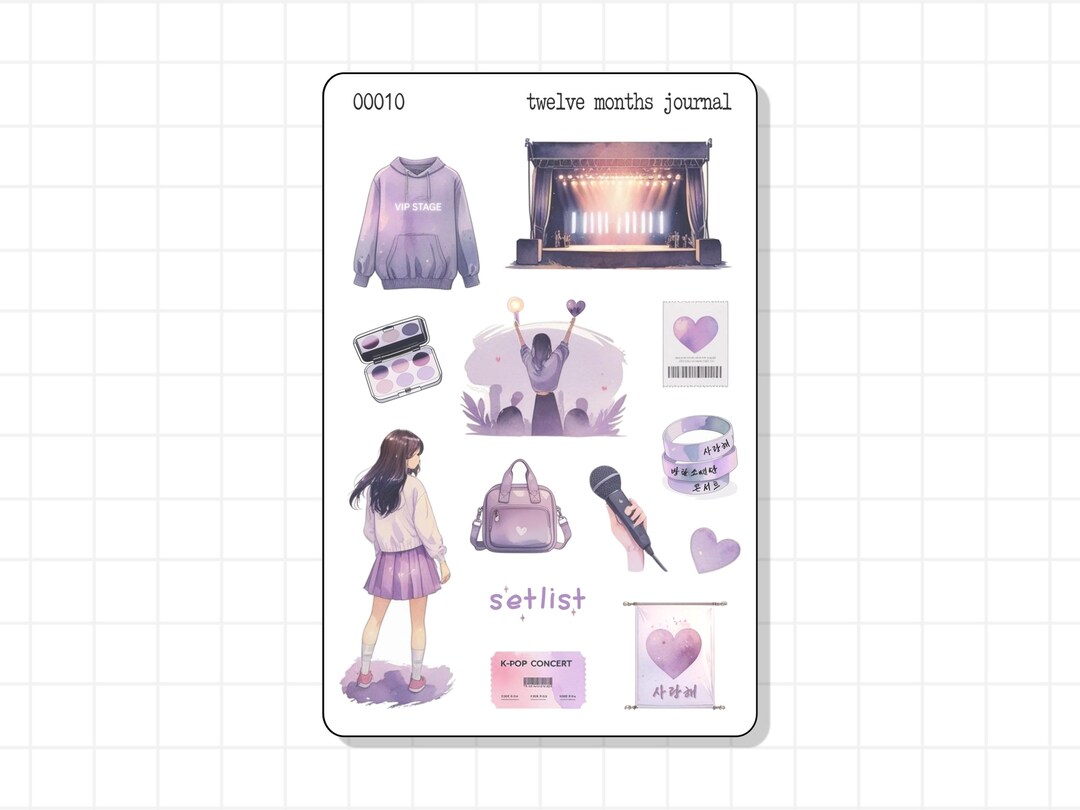 K-pop Concert Goers Journal Sticker Sheet | Aesthetic Stadium Outfit ...