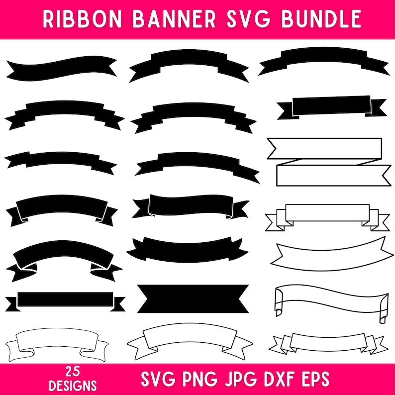 Ribbon Banner Svg Bundle, Ribbon Svg, Ribbon Clipart, Banner Outline ...