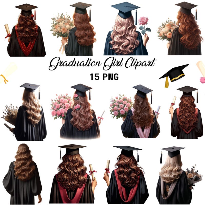 Graduation Girl Back Clipart - Etsy