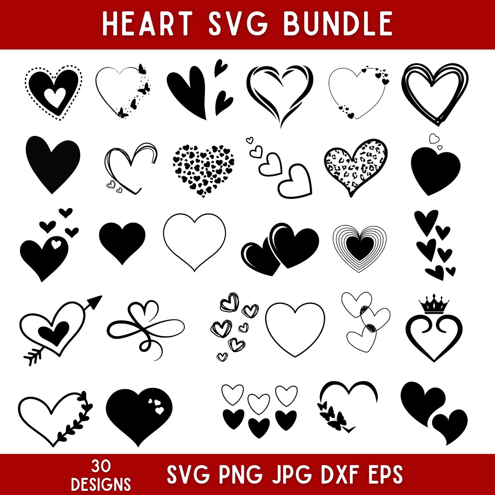 Heart Svg Bundle, Heart Doodle Svg, Hand Drawn Heart Svg, Heart Clipart ...