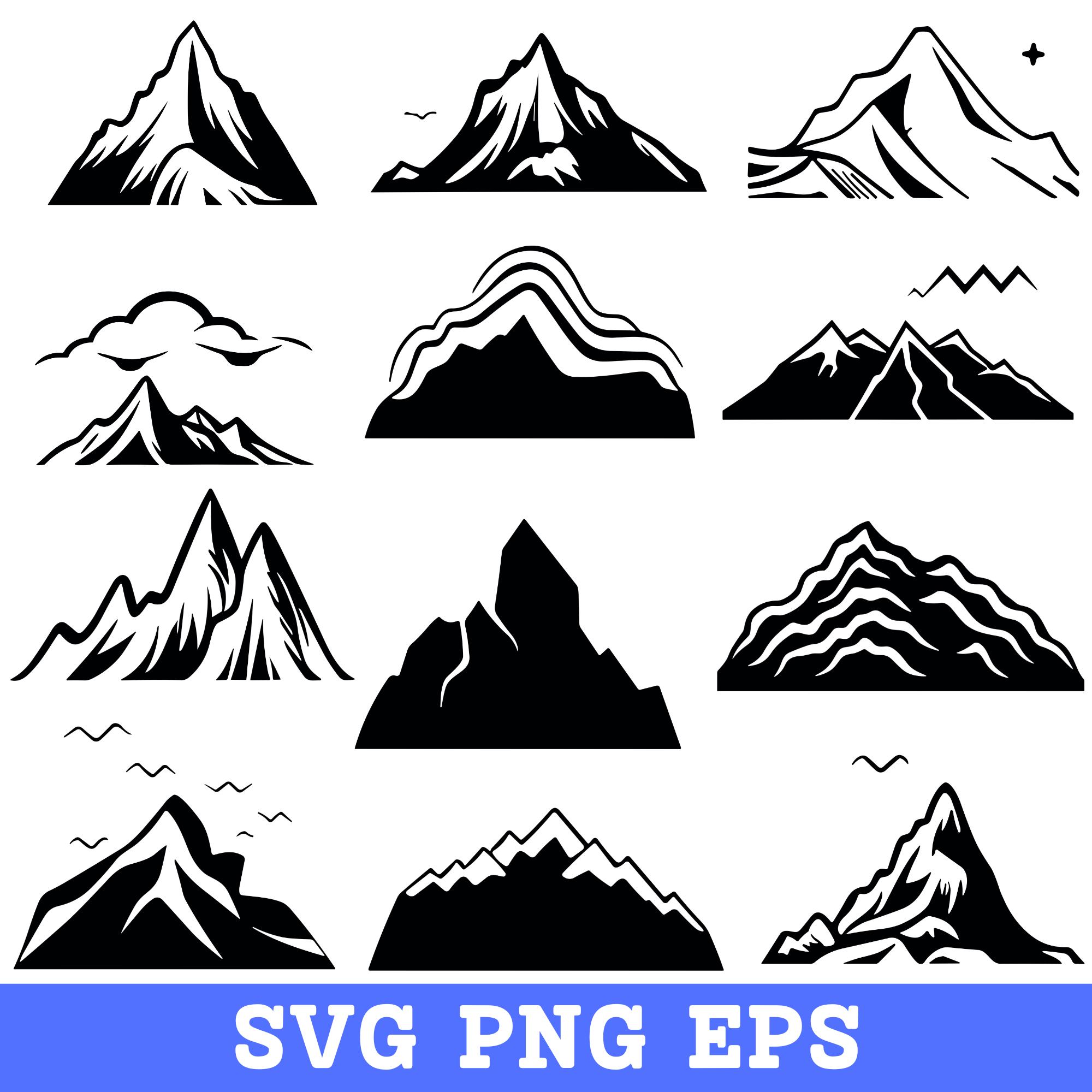 Mountains Svg Bundle, Mountain Svg, Hand Drawn Mountains, Outdoors ...
