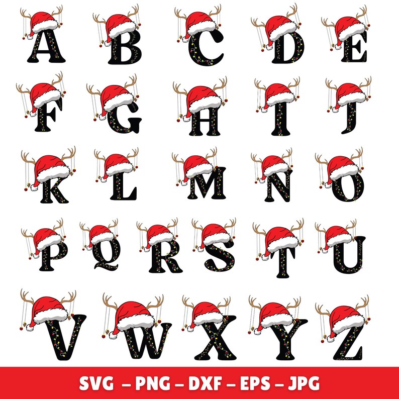 Christmas Alphabet Svg, Santa Hat Letters A / Z, Cricut Silhouette Cut ...