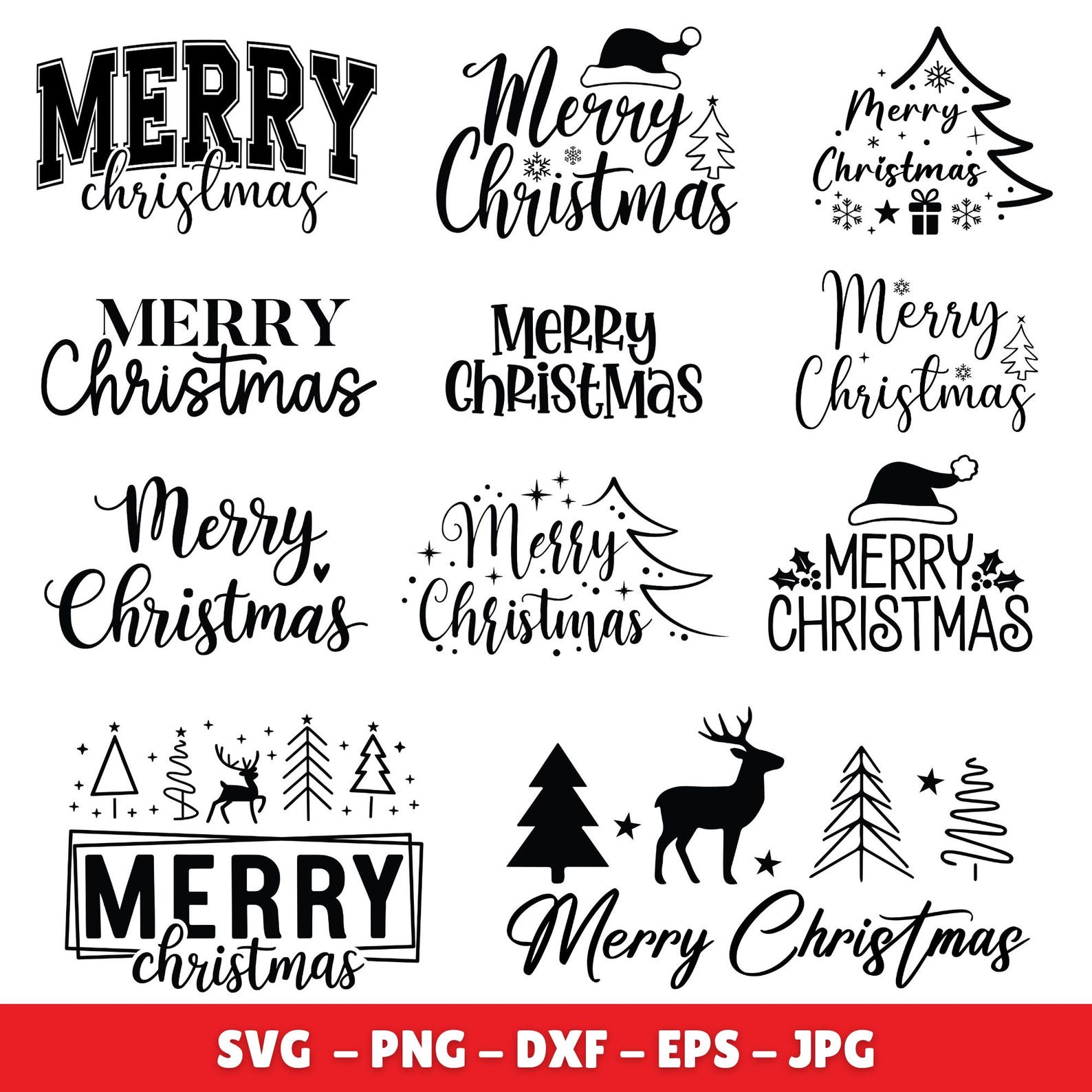 Merry Christmas Text Svg Bundle, Christmas Quote Svg, Holiday Lettering ...