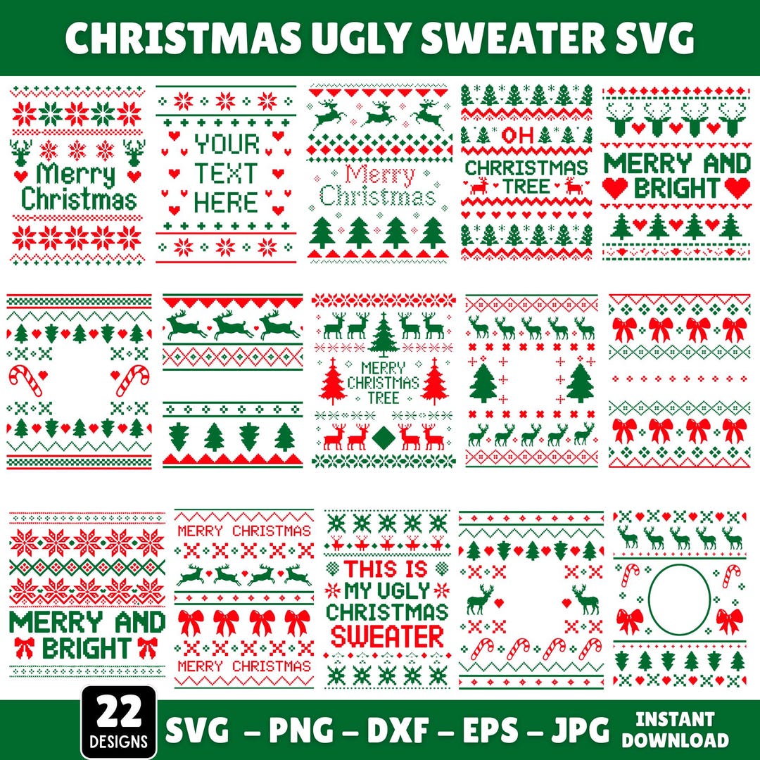 Ugly Sweater Svg Bundle, Christmas Ugly Sweater Templates, Ugly Sweater ...