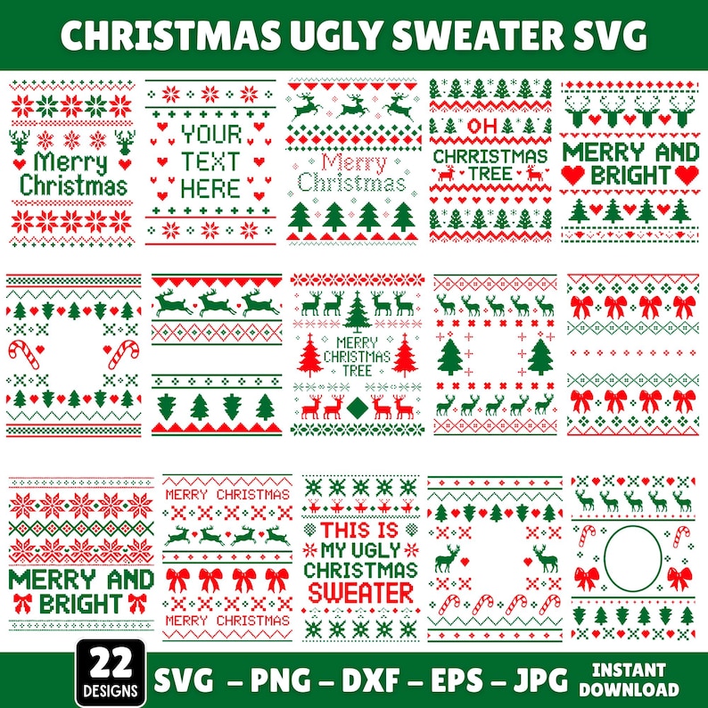 Ugly Sweater Svg Bundle, Christmas Ugly Sweater Templates, Ugly Sweater ...