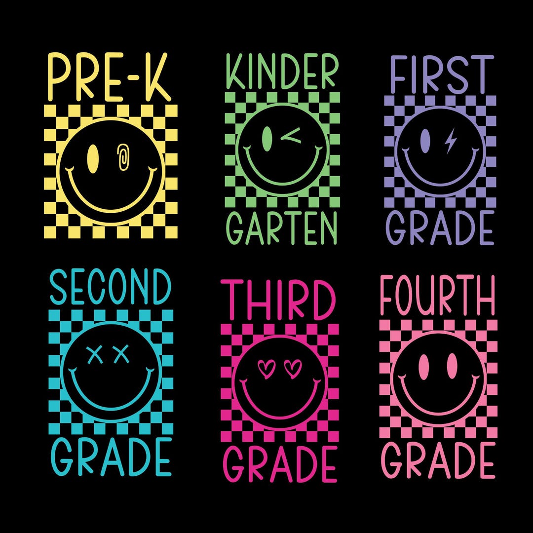 6 Smiley Back to School Svg Png Bundle, Pre-k to 4th Grade Shirt Design ...