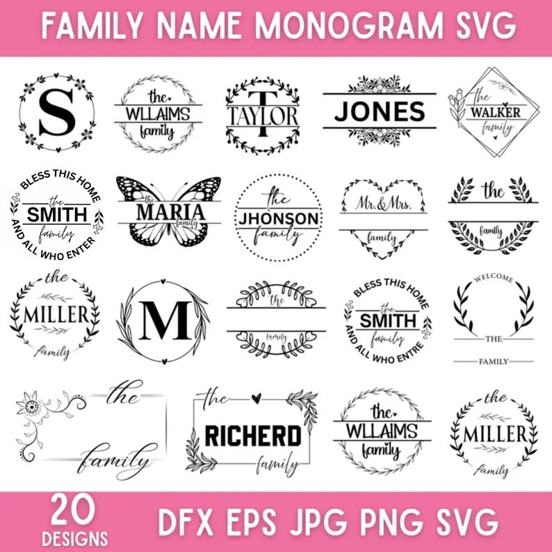 Family Name Monogram Svg Bundle, Monogram Svg, Split Monogram Svg ...