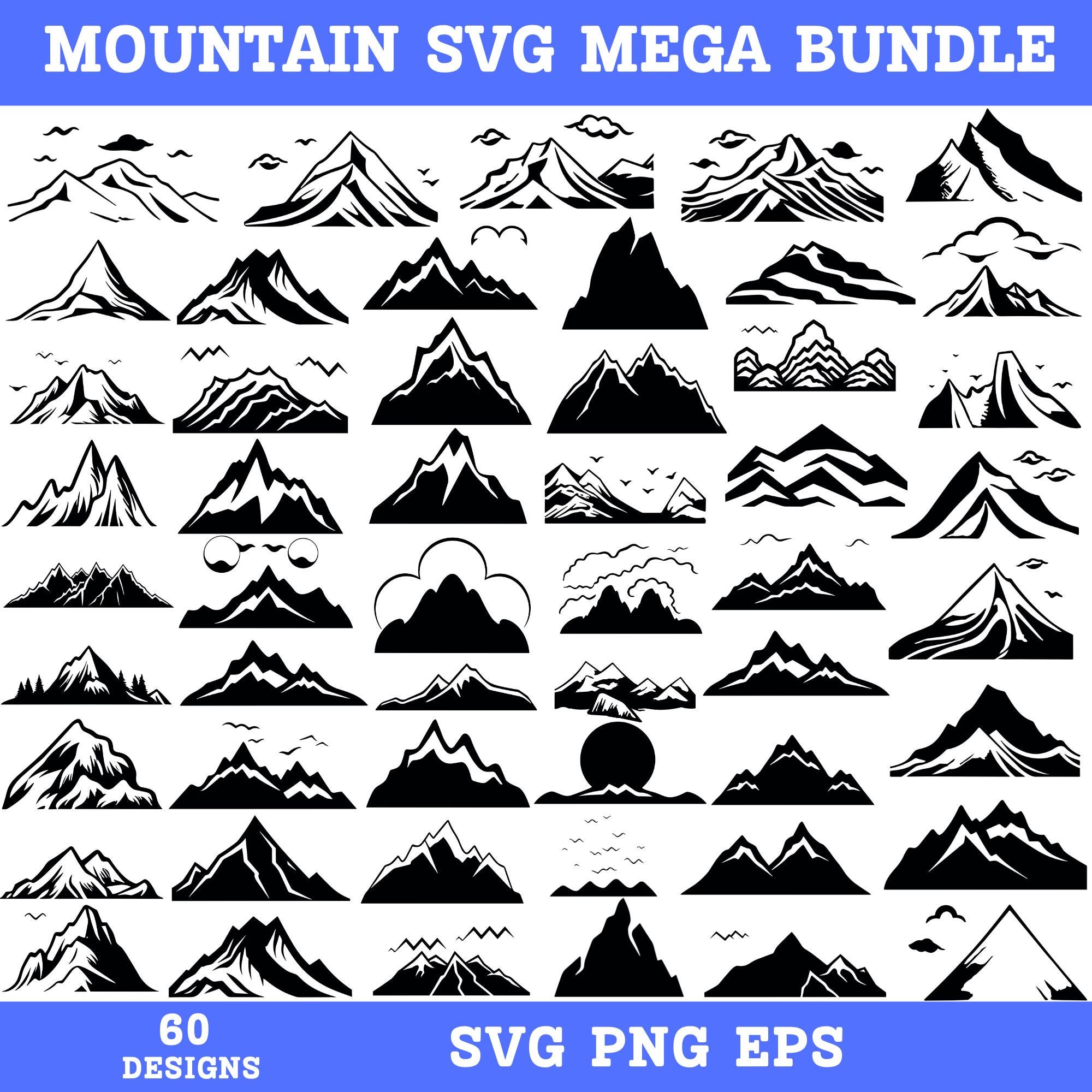 Mountains Svg Bundle, Mountain Svg, Hand Drawn Mountains, Outdoors ...