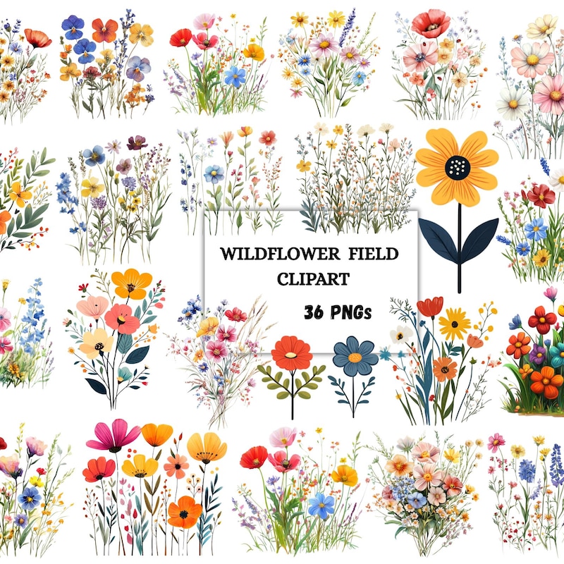 Boho Flowers Clipart - Etsy
