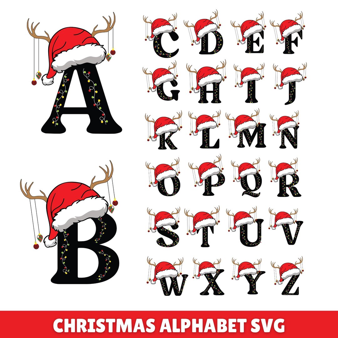 Christmas Alphabet Svg, Santa Hat Letters A / Z, Cricut Silhouette Cut ...
