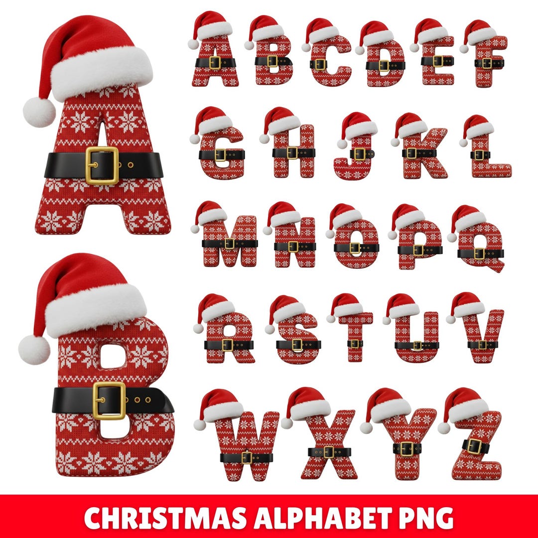 Christmas Alphabet Clipart PNG, Festive Letters Set, Holiday Font PNG ...