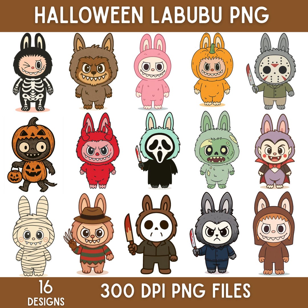 Retro Halloween Labubu Png Clipart, Horror Labubu Png, Cute Spooky ...