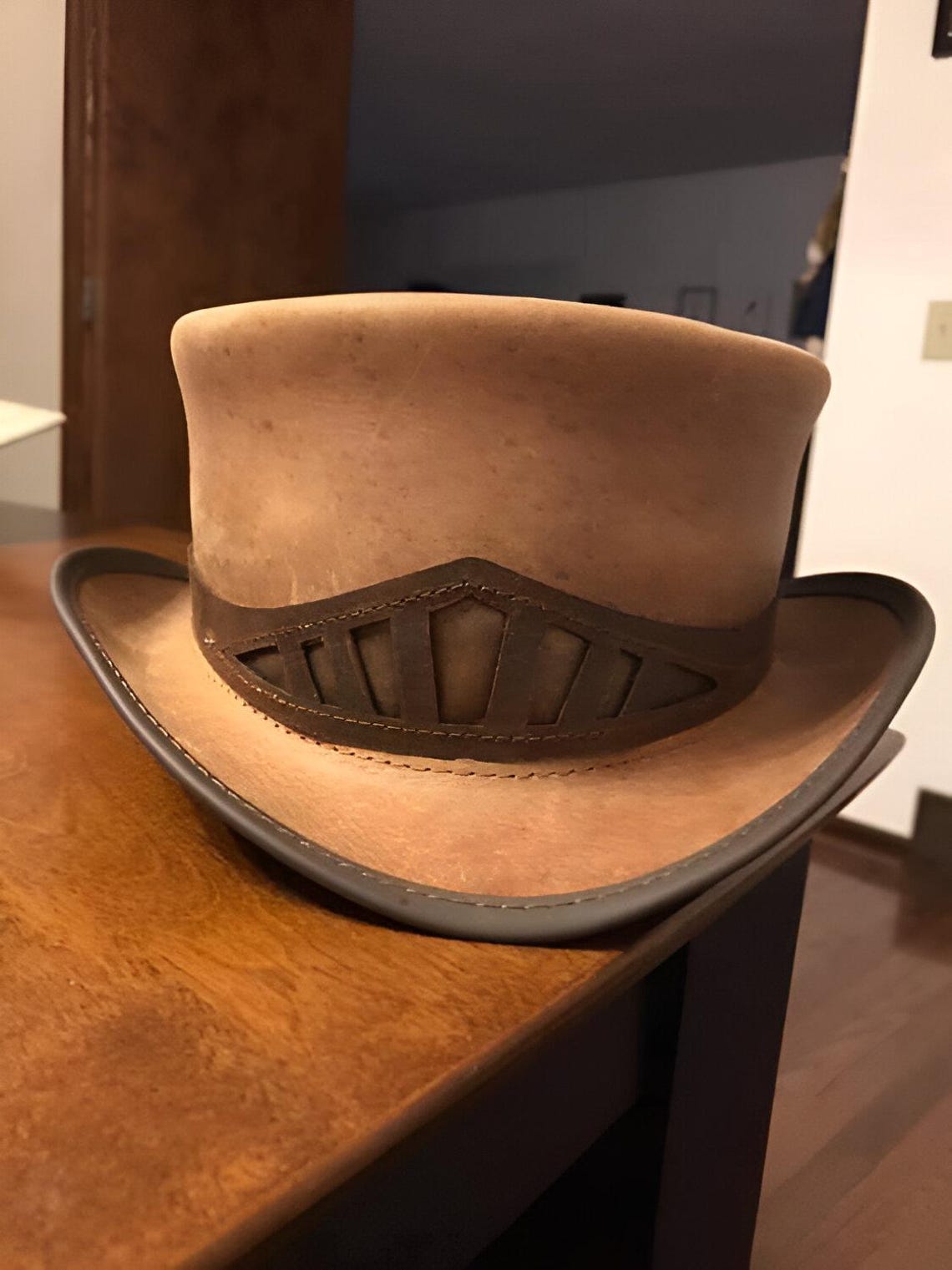 Leather Hat Pyramid Band Hand Made Top Hat Leather Steampunk Top Hat ...