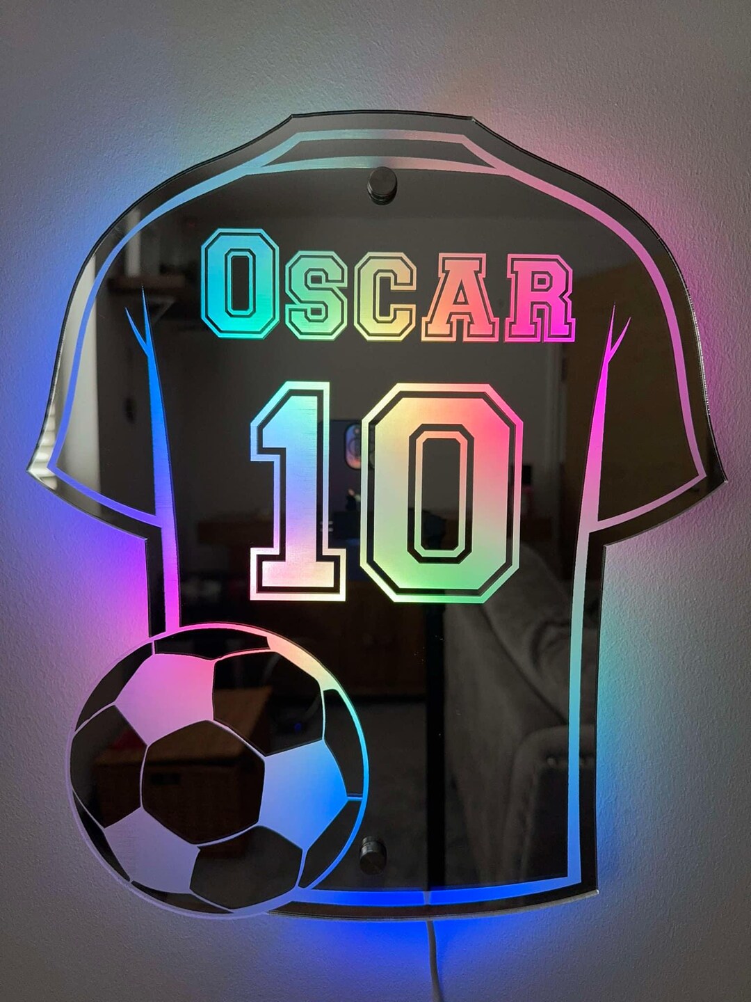 Personalised Football Shirt Mirror | Gift for Football Fan | Mirror LED ...