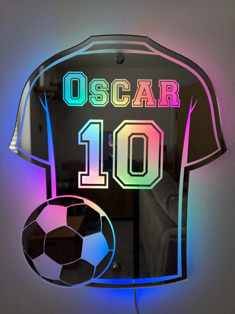 Personalised Football Shirt Mirror | Gift for Football Fan | Mirror LED ...