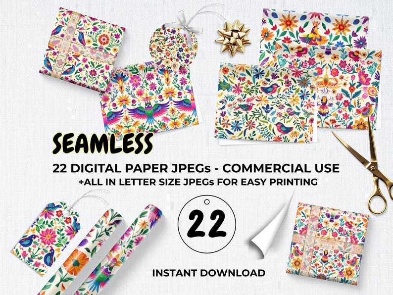 Mexican Otomi Digital Paper Pack: 22 Seamless Fiesta Patterns (digital ...