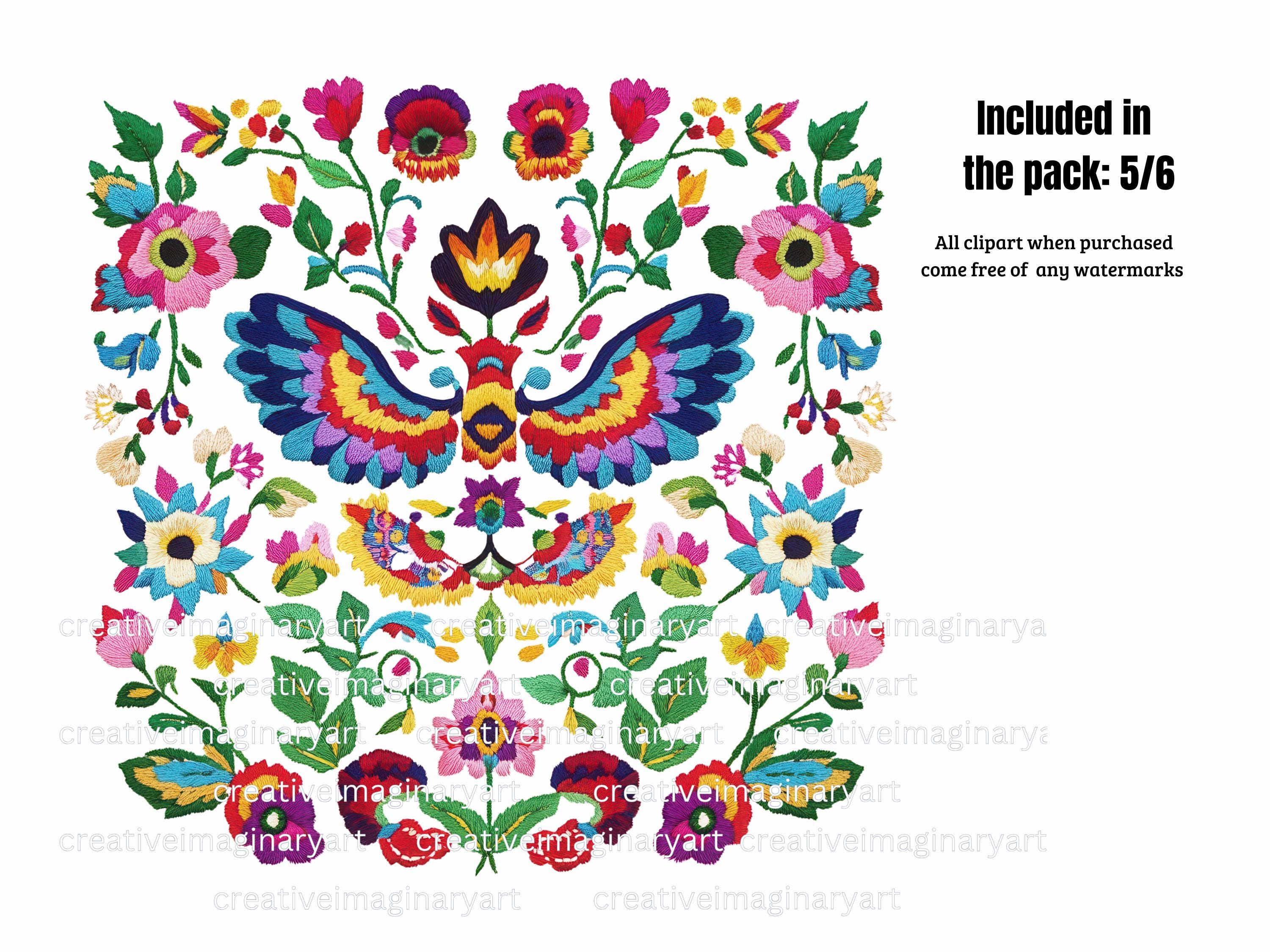 Otomi Folk Art Clipart: Mexican Embroidery PNG Bundle (digital Download ...