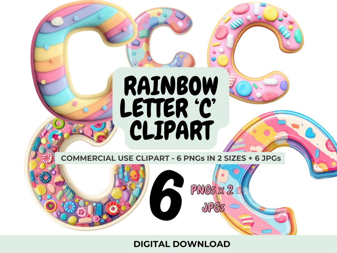 Rainbow Letter C Clipart Candy Alphabet PNG JPG: Kawaii Pastel Monogram ...