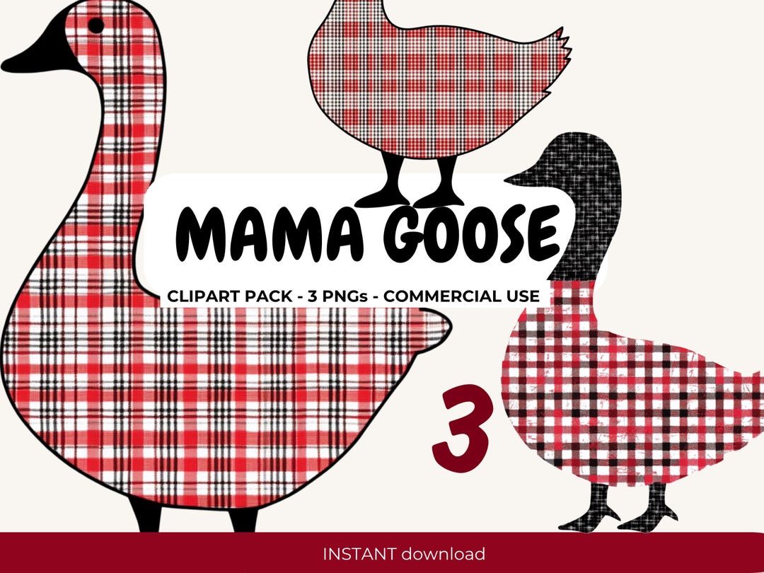 Mama Goose Clipart PNG Pack: Red Plaid Cottagecore Geese (digital ...