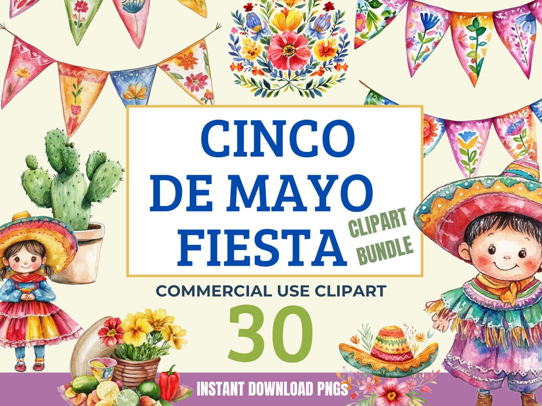 Cinco De Mayo Clipart Bundle, Fiesta PNG, Mexican Designs, Papel Picado ...