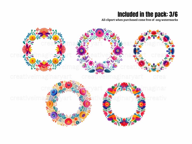 Otomi Flower Border Frames PNG Clipart Bundle: Mexican Folk Floral ...