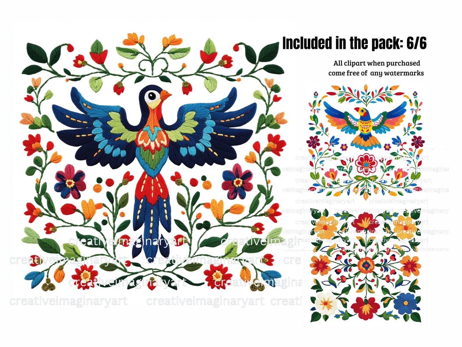 Otomi Folk Art Clipart: Mexican Embroidery PNG Bundle (digital Download ...