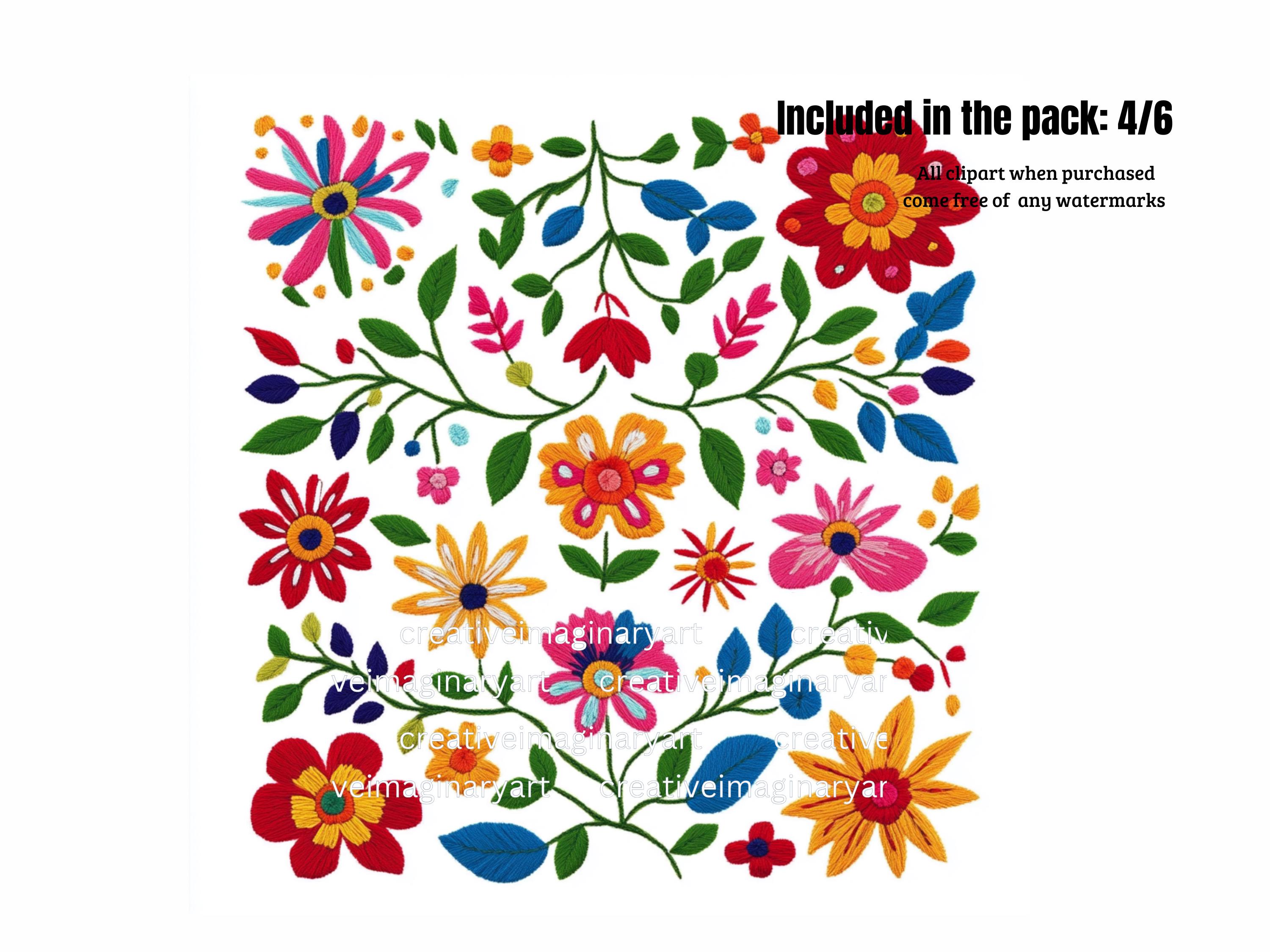 Mexican Embroidery Clipart: Fiesta Flowers PNG Patterns (digital ...