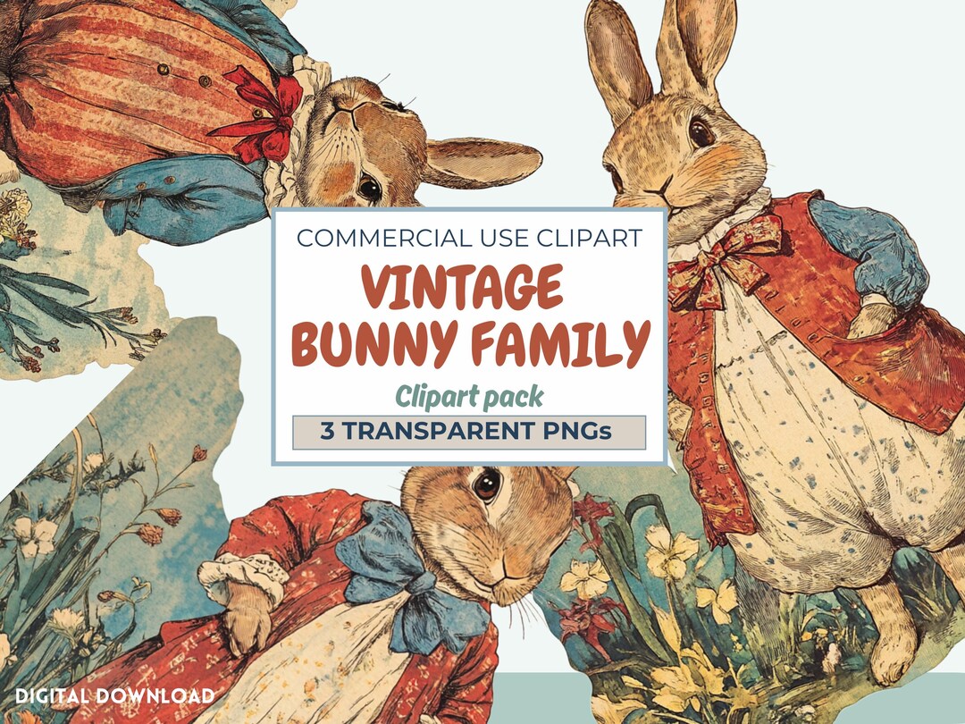 Vintage Bunny Clipart, Cute Rabbit Design, Digital Download for Crafts ...