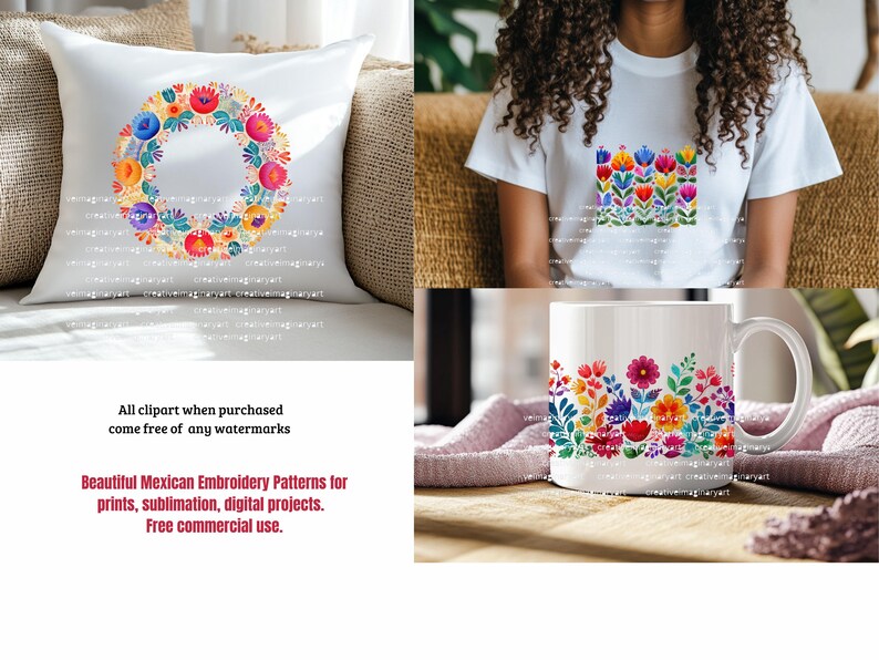 Otomi Flower Border Frames PNG Clipart Bundle: Mexican Folk Floral ...
