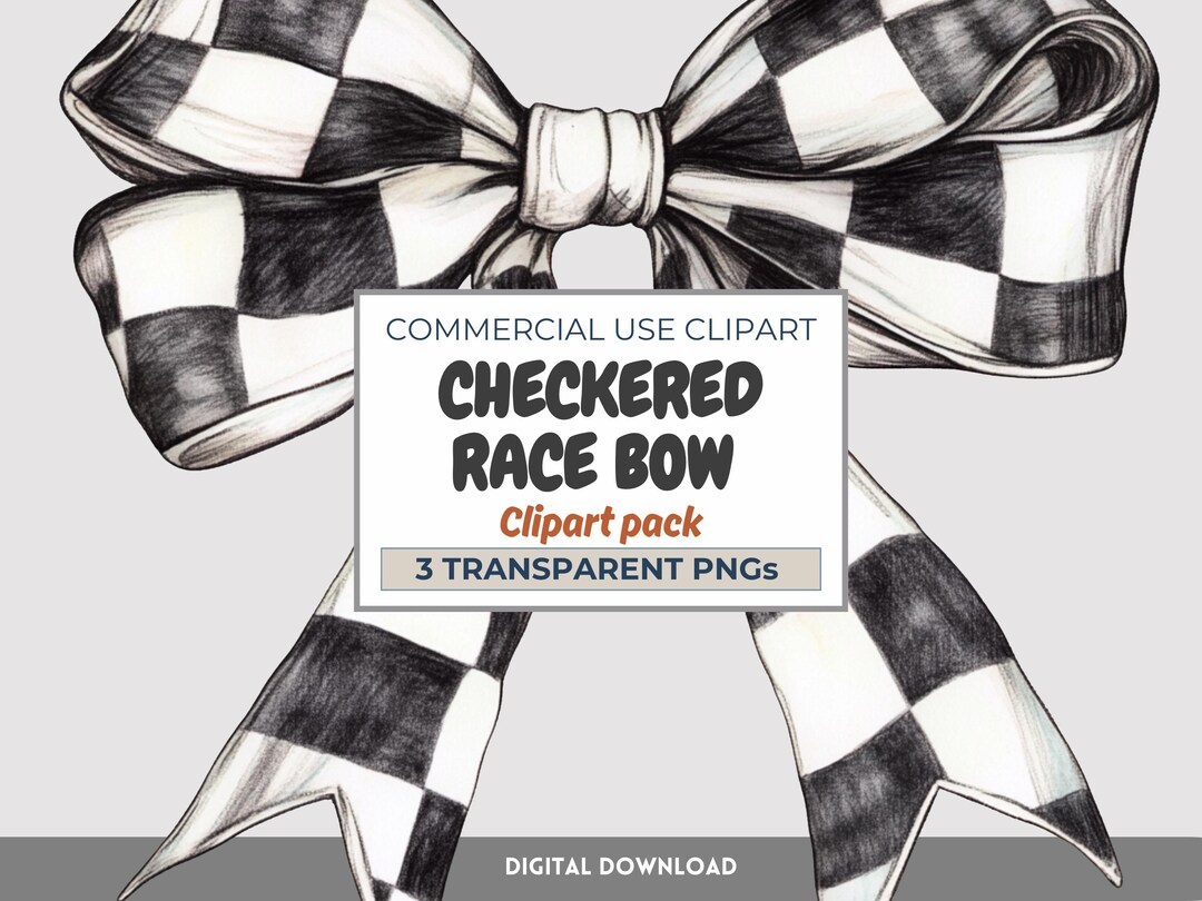 Checkered Race Bow Clipart: Coquette Ribbon PNG JPG (digital Download ...