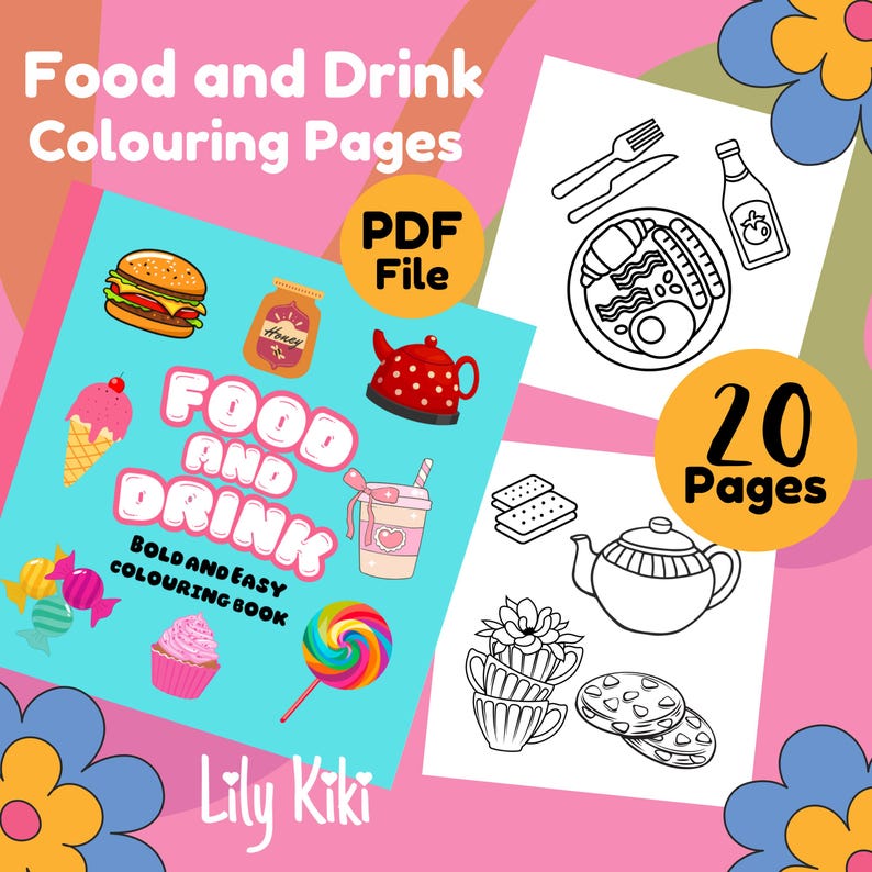 Food and Drink Colouring Book Pages / 20 Pages Set 1 / Bold and Easy ...