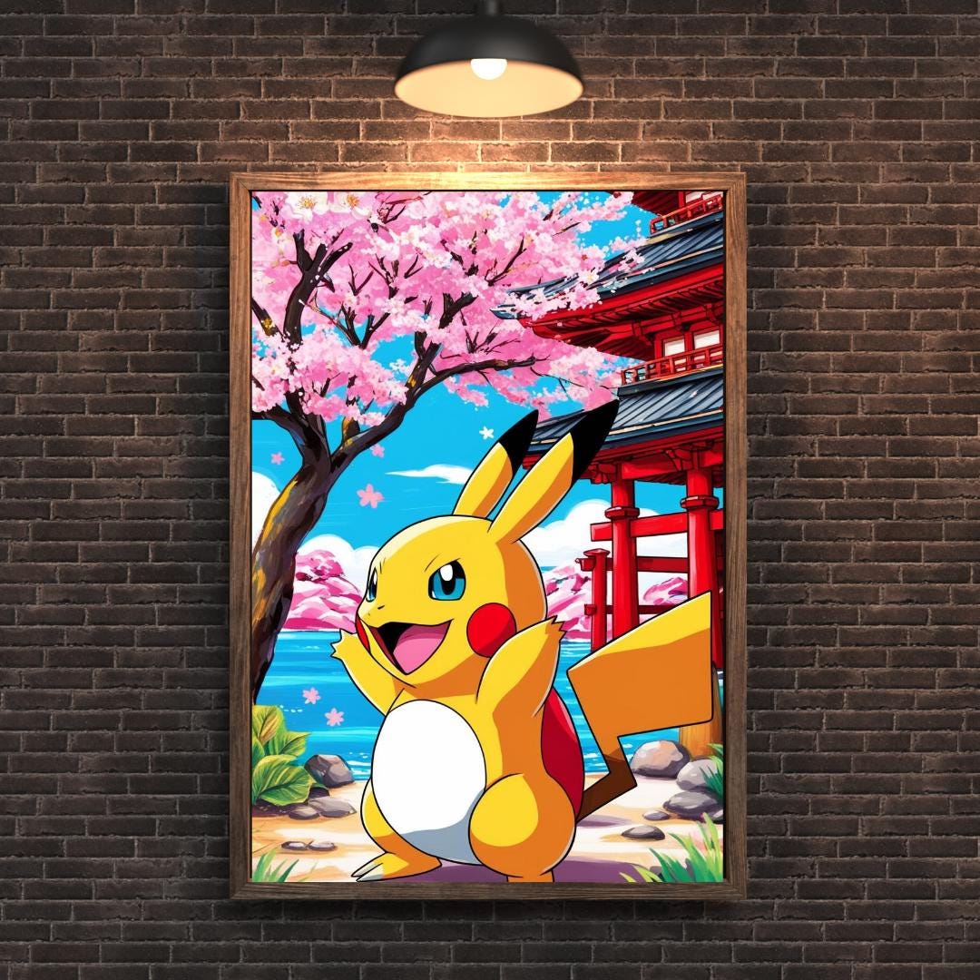 Pikachu Art Print - Japanese-inspired Wall Decor - Framed Pokémon Wall ...