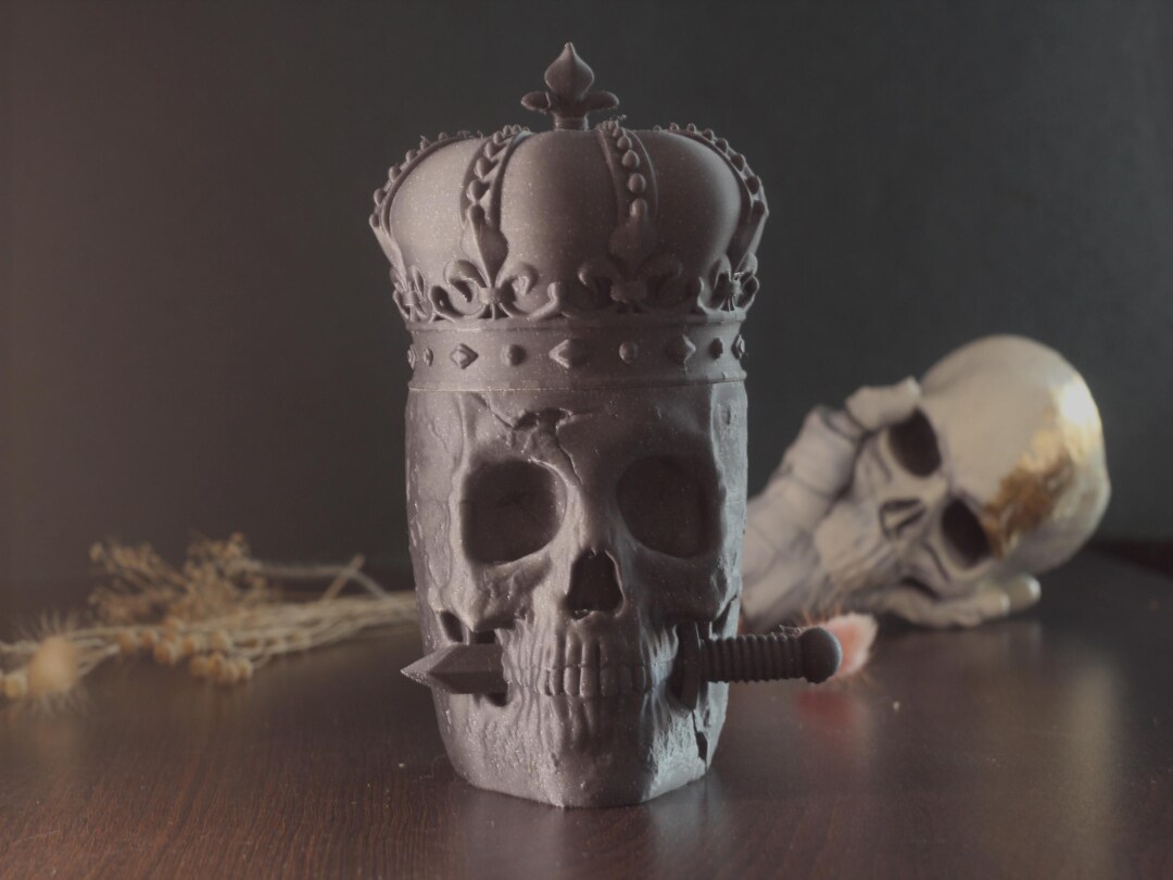 Gothic Skull Storage Jar With Crown Lid and Sword, 3D Emperor Skull ...