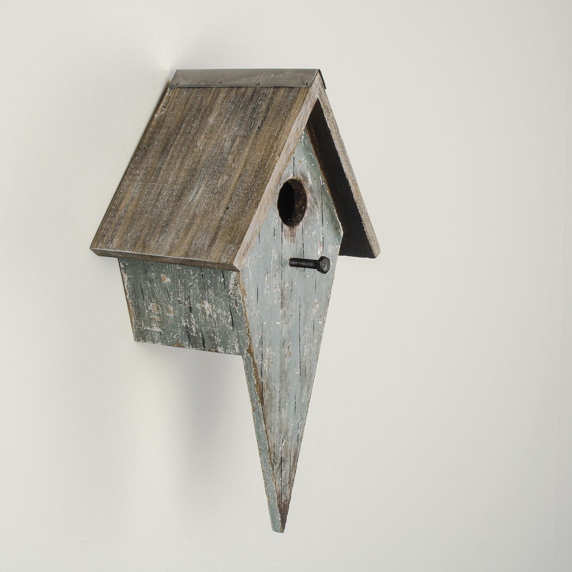 Vintage Slate Blue Birdhouse - Triangular Pitched Roof for Rustic ...