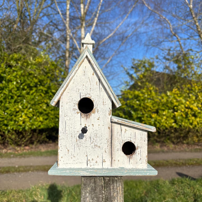 Handmade Chapel Birdhouse With Distressed Finish for Unique Outdoor ...