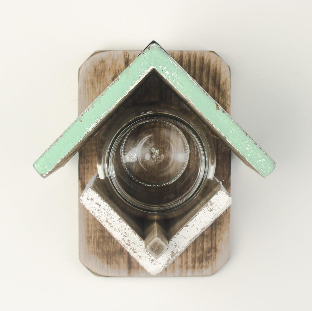 Rustic Green Bird Feeder: Glass Jar, Weathered Wood - Etsy