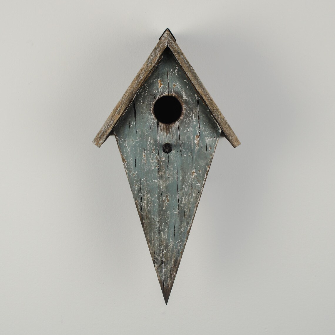 Vintage Slate Blue Birdhouse - Triangular Pitched Roof for Rustic ...