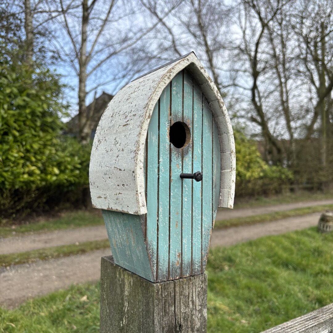 Handmade Boat Shaped Birdhouse With Hand-weathered Finish for Nautical ...