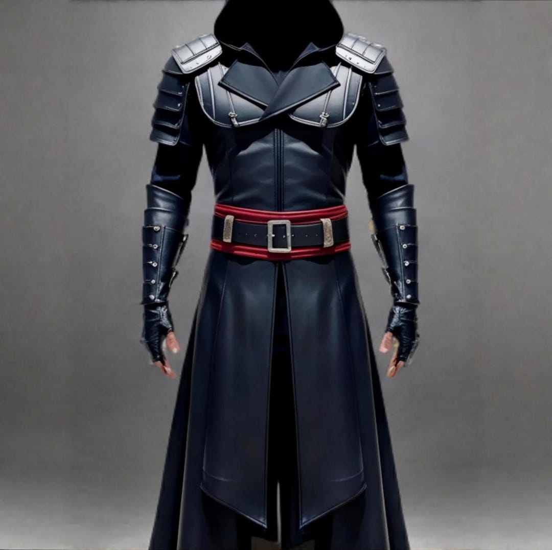 Handmade Black Leather Assassin Coat: Hooded Gothic Steampunk Armor - Etsy