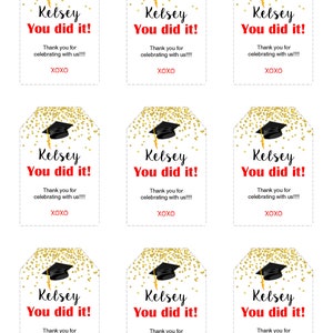 Graduation Party Favor Tags, Thank You, 3" X 2.5" - Editable Instant ...