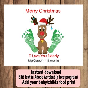 Christmas Reindeer Footprint Art, Do It Yourself - Instant Download ...