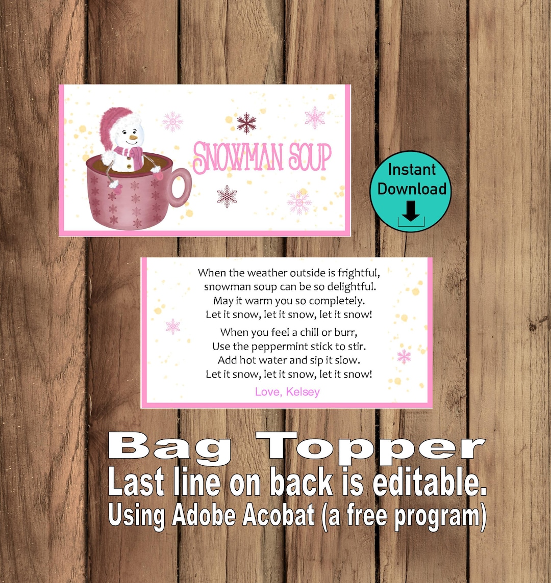 Christmas Snowman Soup Bag Topper for Hot Chocolate - Instant Download ...