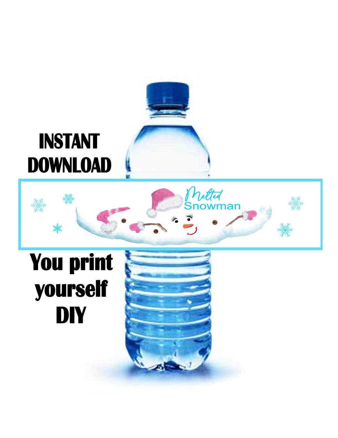Christmas Melted Snowman Water Bottle Label, Instant Download, Do It ...